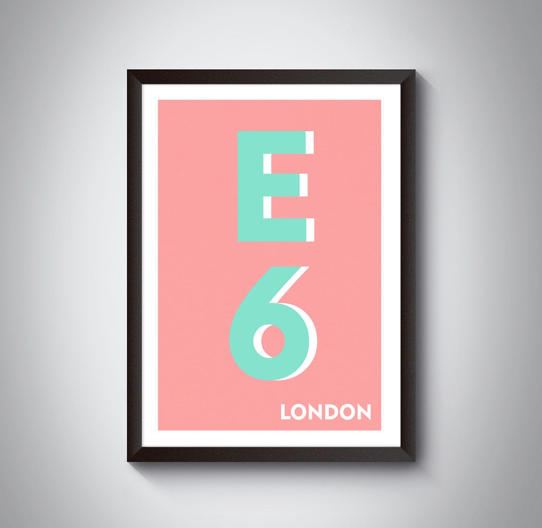 E6 newham, Barking and Dagenham London Postcode Typography Print Giclée ...
