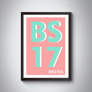 BS BRISTOL Postcode Print. Custom Personalised Postcode Typography Art ...