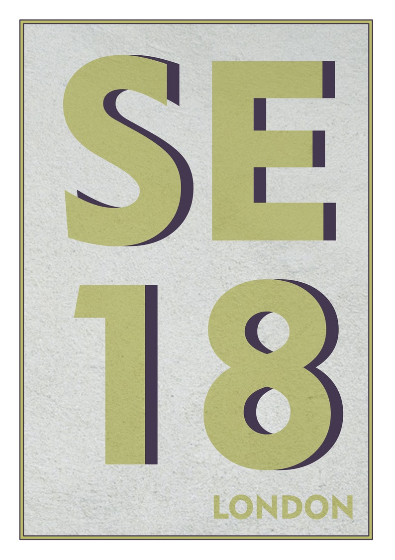 SE18 ( Woolwich / Plumstead ) London Postcode Typography Print - Giclée ...