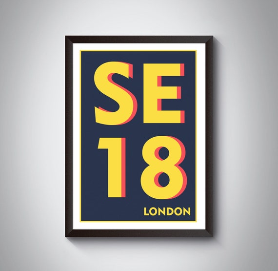 SE18 Woolwich / Plumstead London Postcode Typography Print | Etsy UK