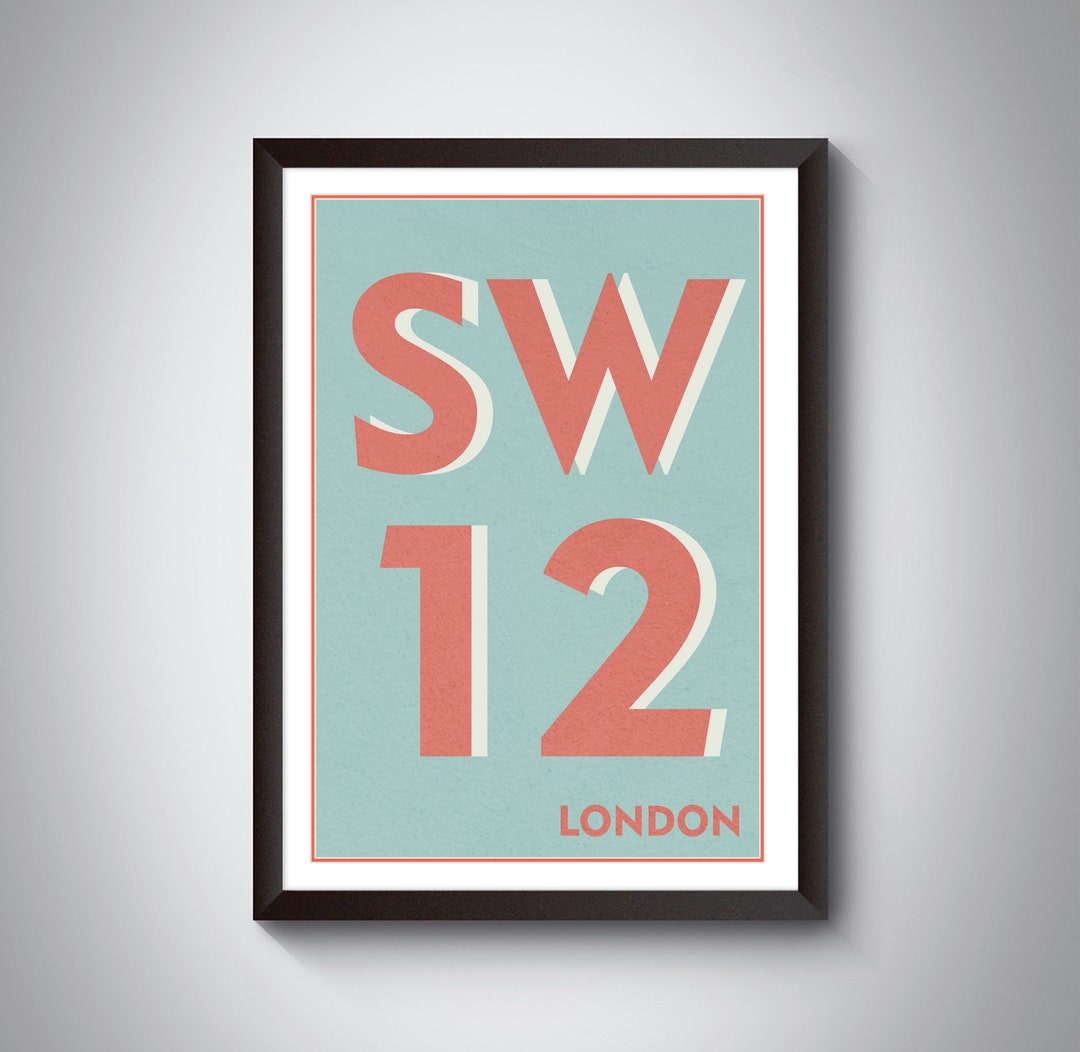 SW12 balham, Clapham South London Postcode Typography Print. Giclée Art ...