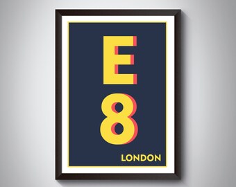 E8 Dalston Art Print, Postcode Art Print, London E8 Postcode, Minimal ...