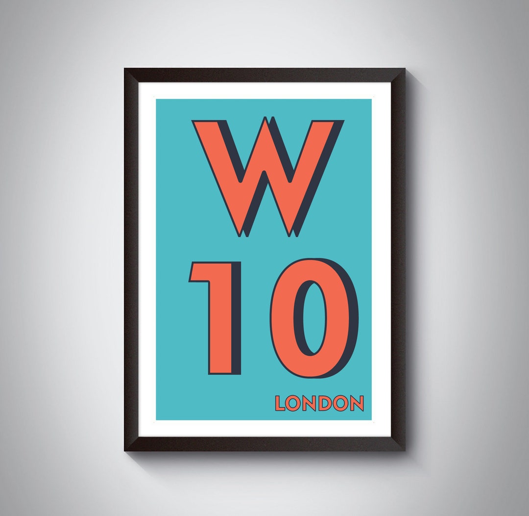 W10 London Postcode Typography Print | Kensal Town, Ladbroke Grove Art ...
