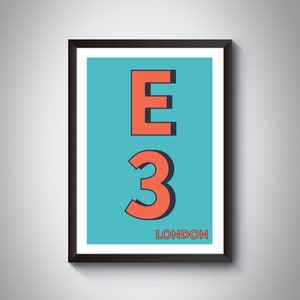 E3 (tower Hamlets, Newham ) London Postcode Typography Print - Giclée ...