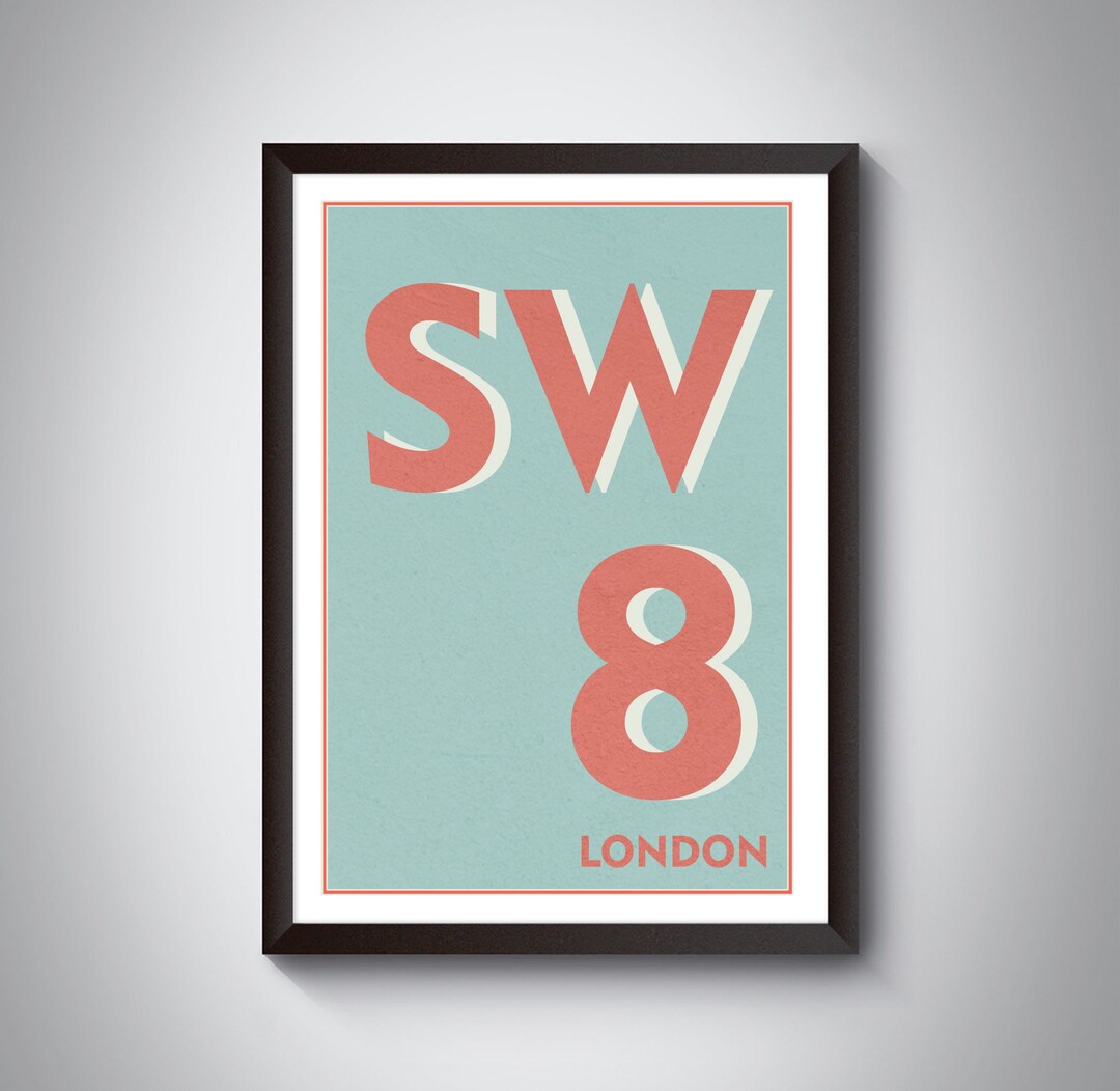 SW8 Battersea & Stockwell London Print. Postcode Typography Art Print ...