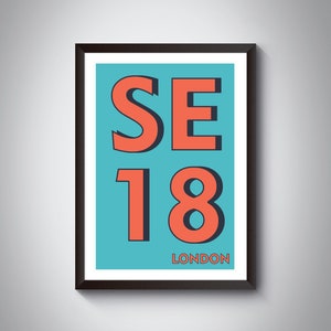 SE18 ( Woolwich / Plumstead ) London Postcode Typography Print - Giclée ...