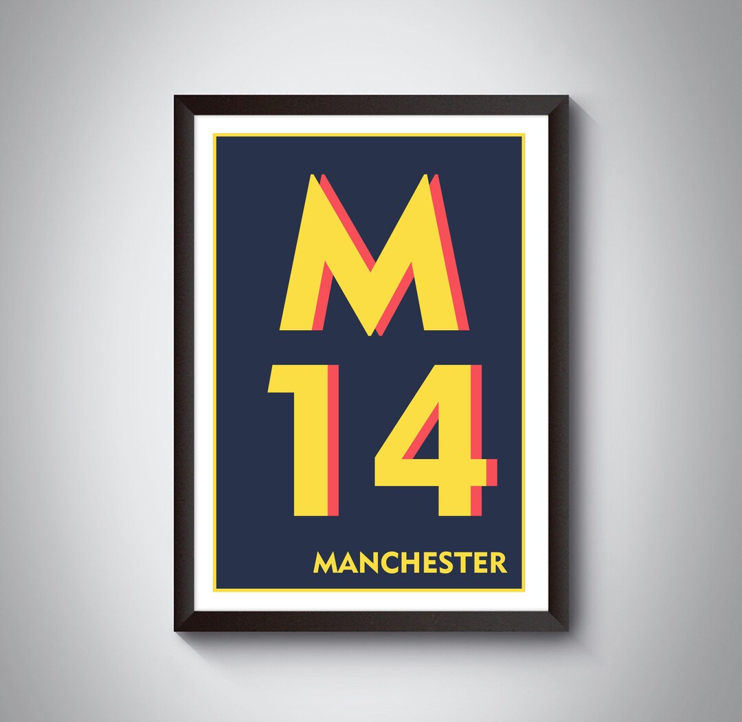 M14 Fallowfield, Moss Side, Manchester Print Postcode Typography Art ...