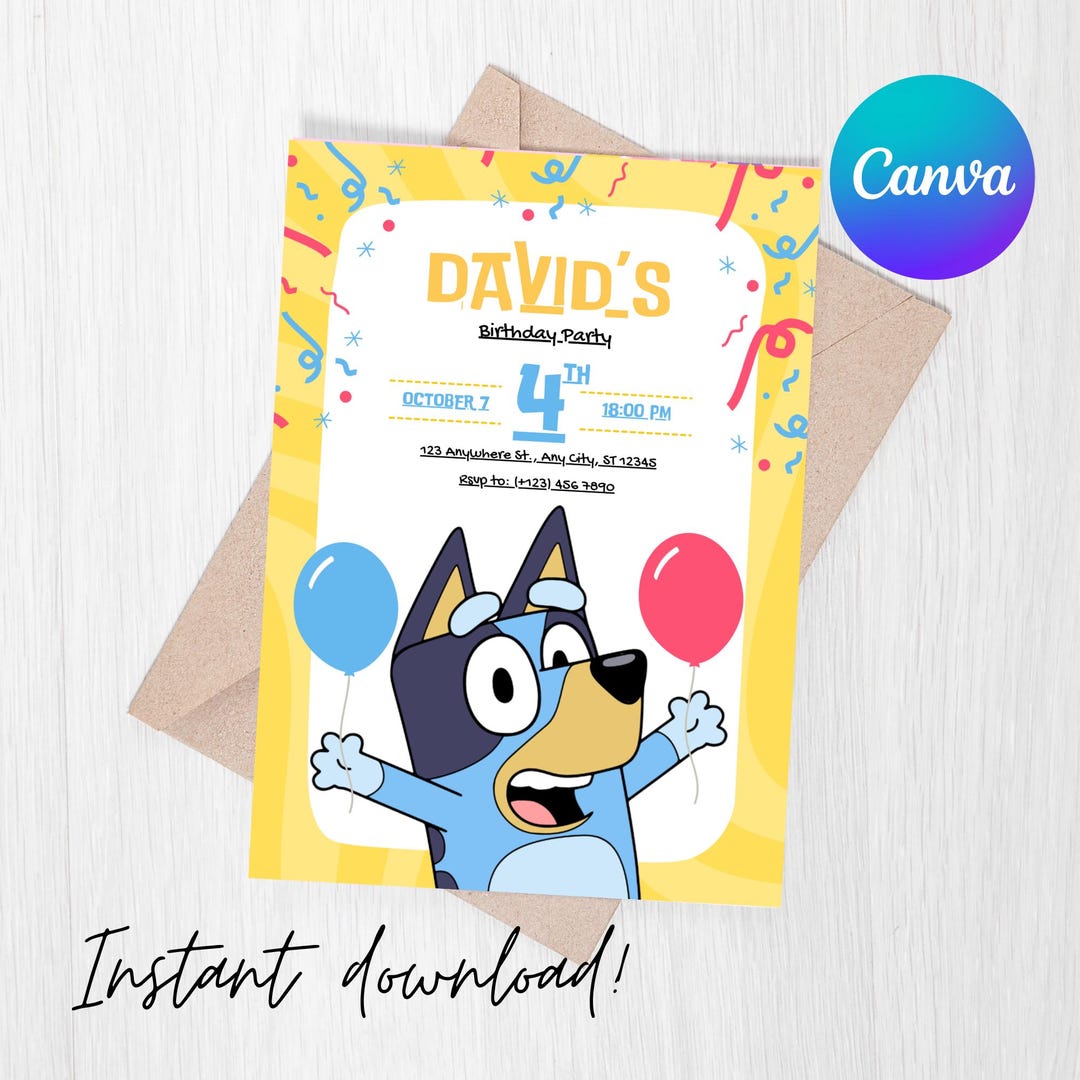 Editable Bluey Birthday Party Invite, Bluey Birthday Invitation, Bluey ...