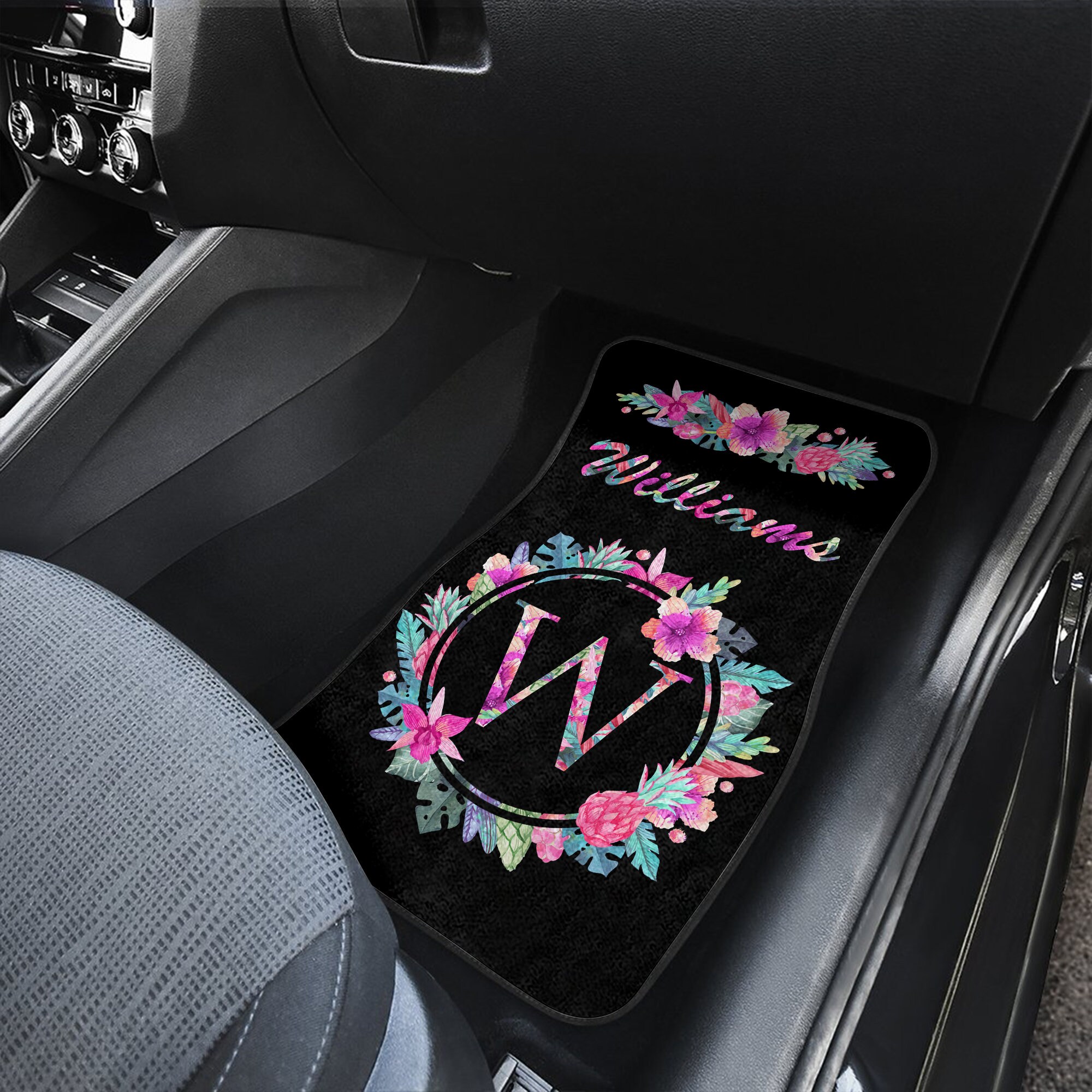 Custom Monogram Floral Wreath Car Floor Mat Personalized Car - Etsy