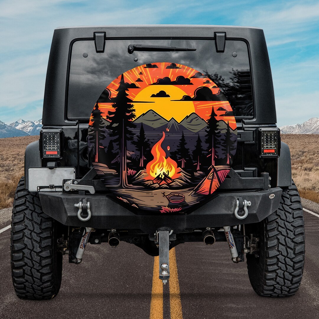Beautiful Campsite Landscape Campfire Spare Tire Cover, Custom ...