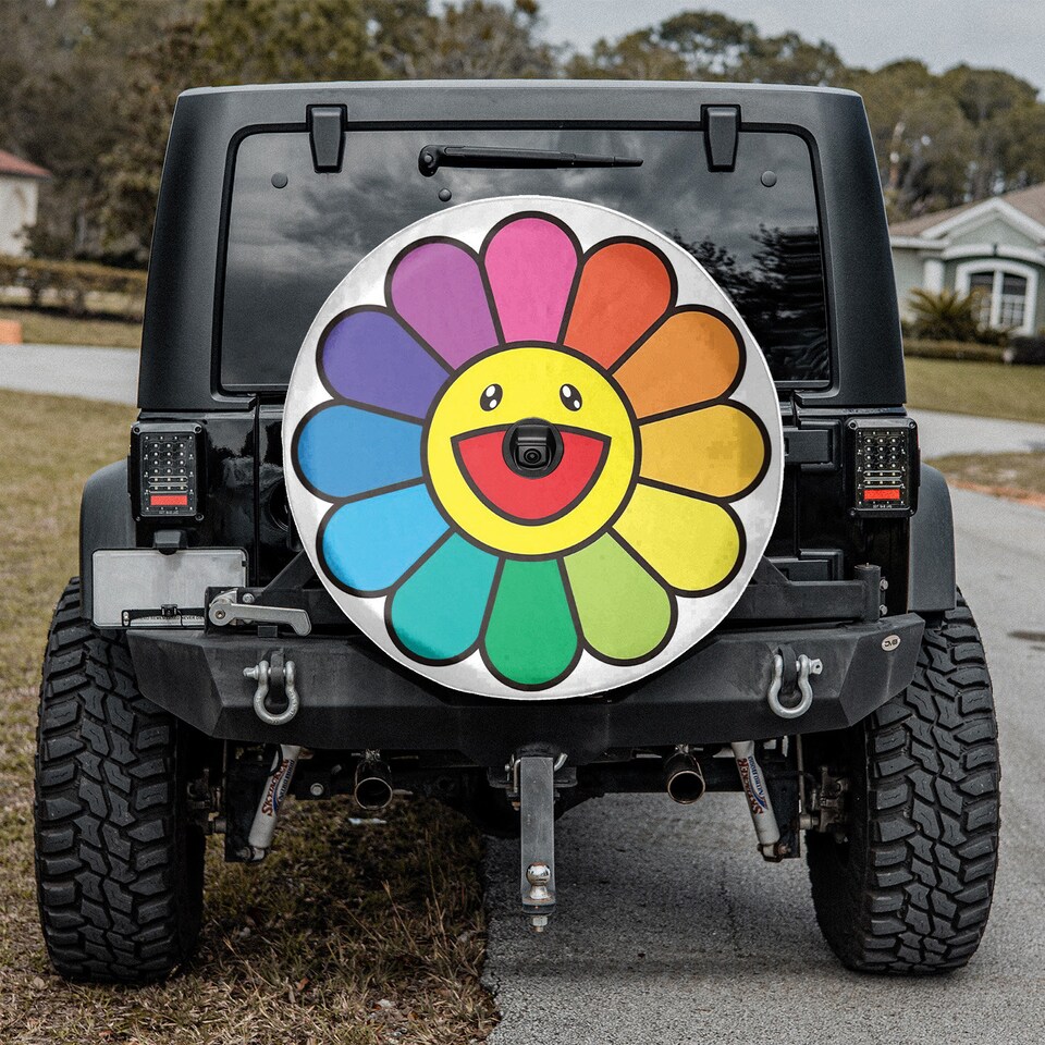 Smiley Face Flower Spare Tire Cover, Moon Phase, Gift For Jeep Lover ...