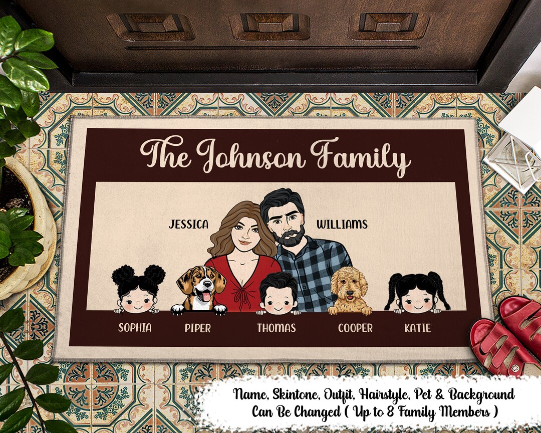 Family Couple Kids Dog Cat Personalized Doormat Custom Family Front ...