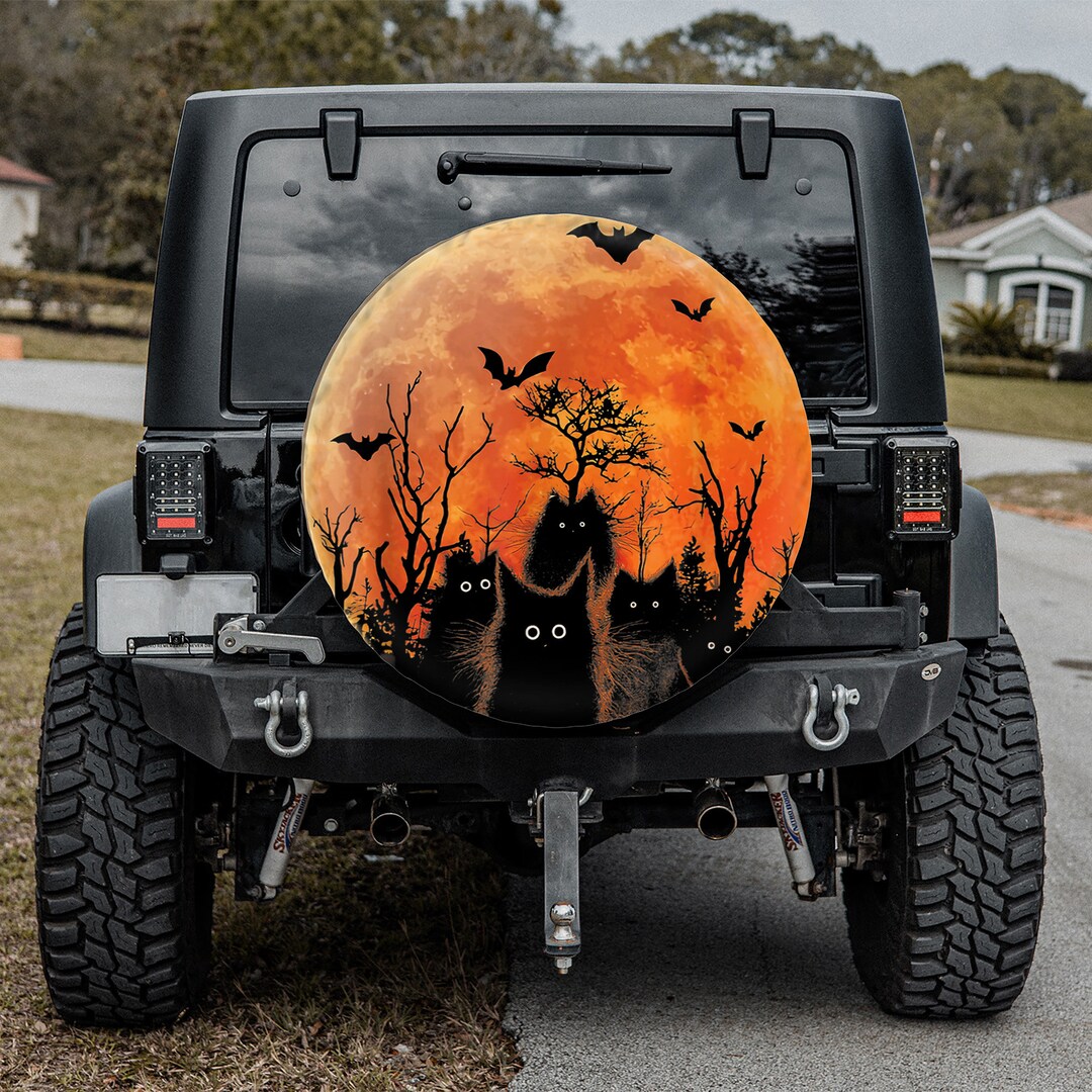 Halloween Decoration for Car, Moon Night Black Cat Pumpkin Spare Tire ...