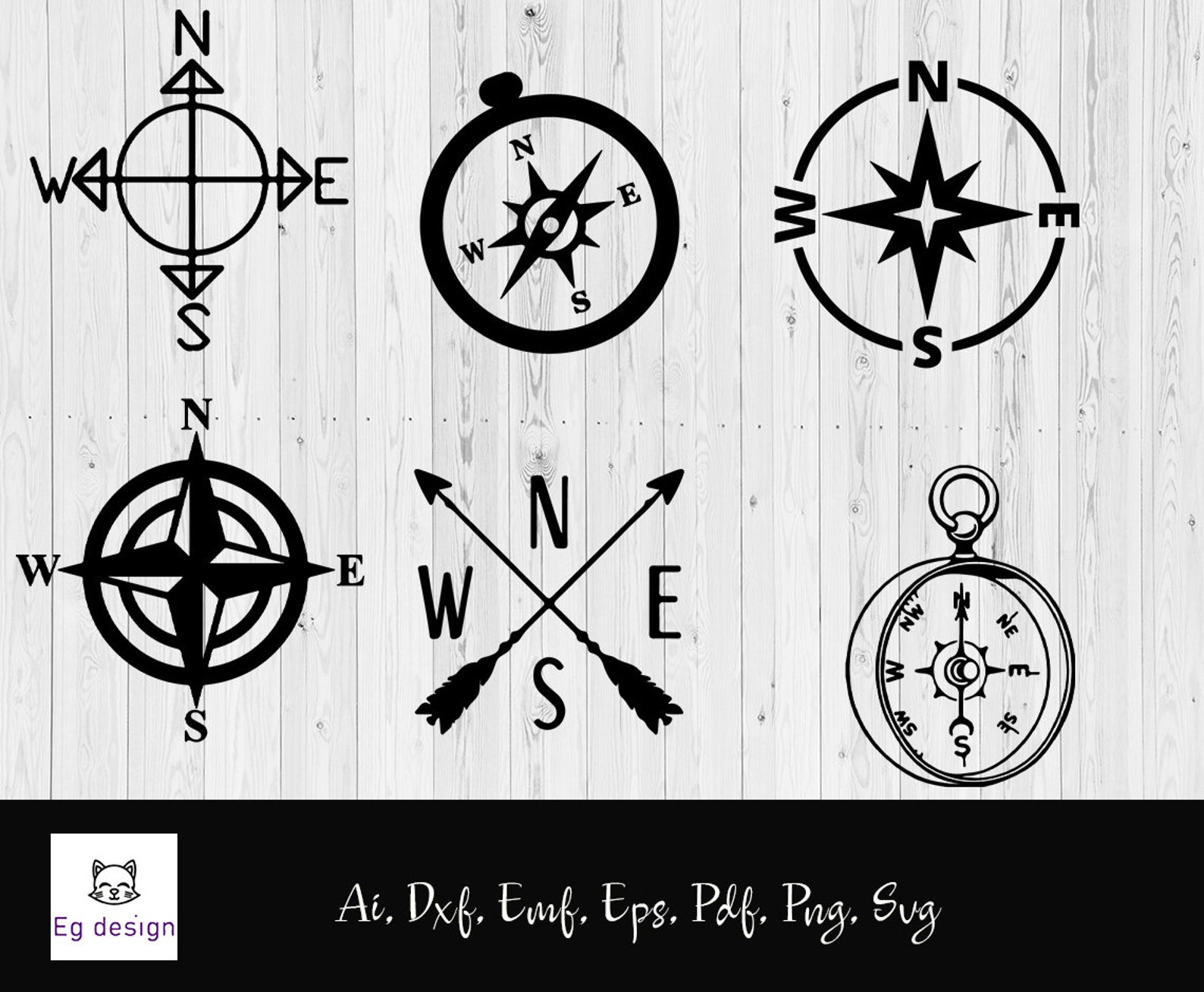 Compass silhouette Compass SVG Compass Clipart Cut Files | Etsy