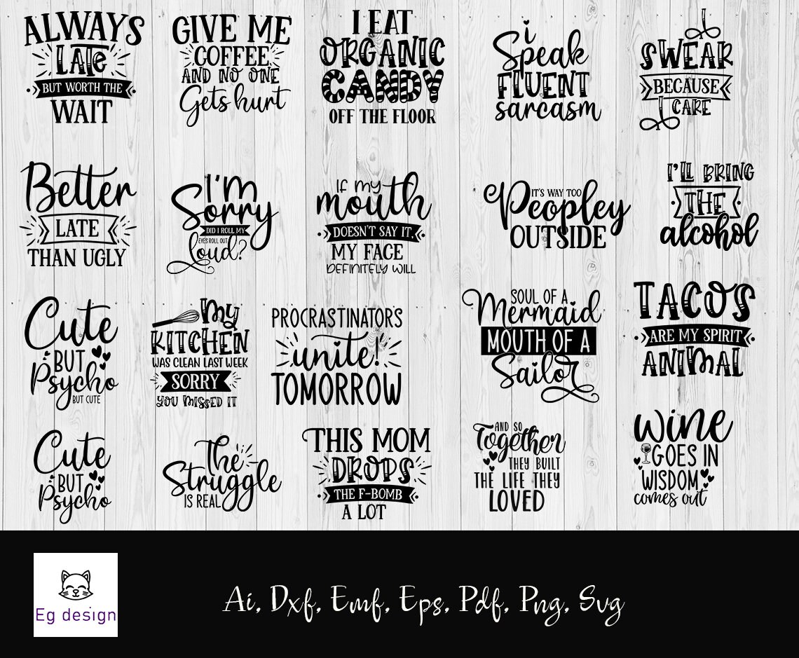 Funny Quotes funny words SVG Bundle svg designs digital | Etsy