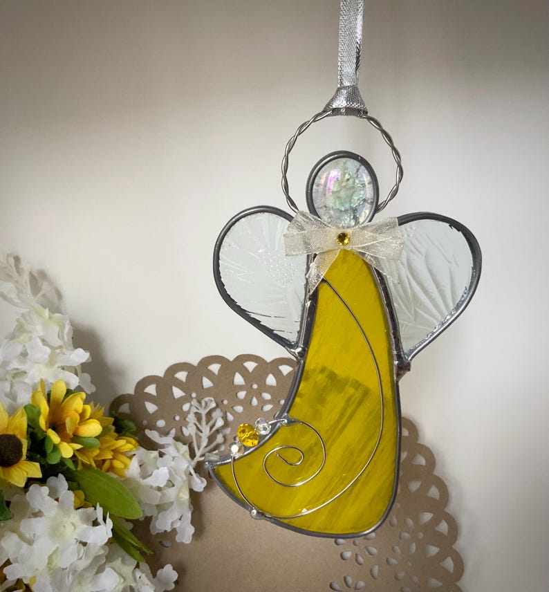 Clear Yellow Marble Stained Glass Angel - Etsy