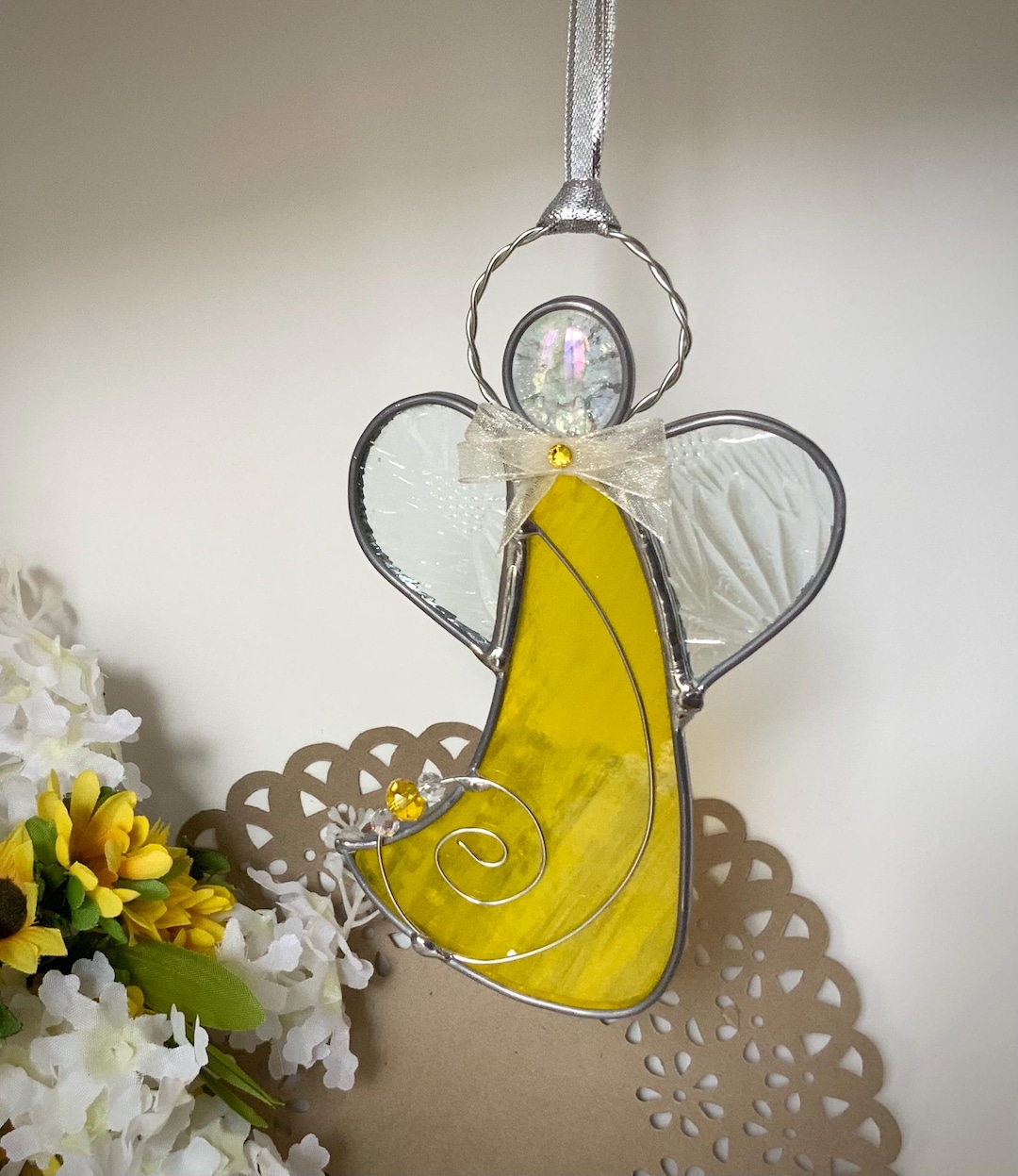 Clear Yellow Marble Stained Glass Angel - Etsy