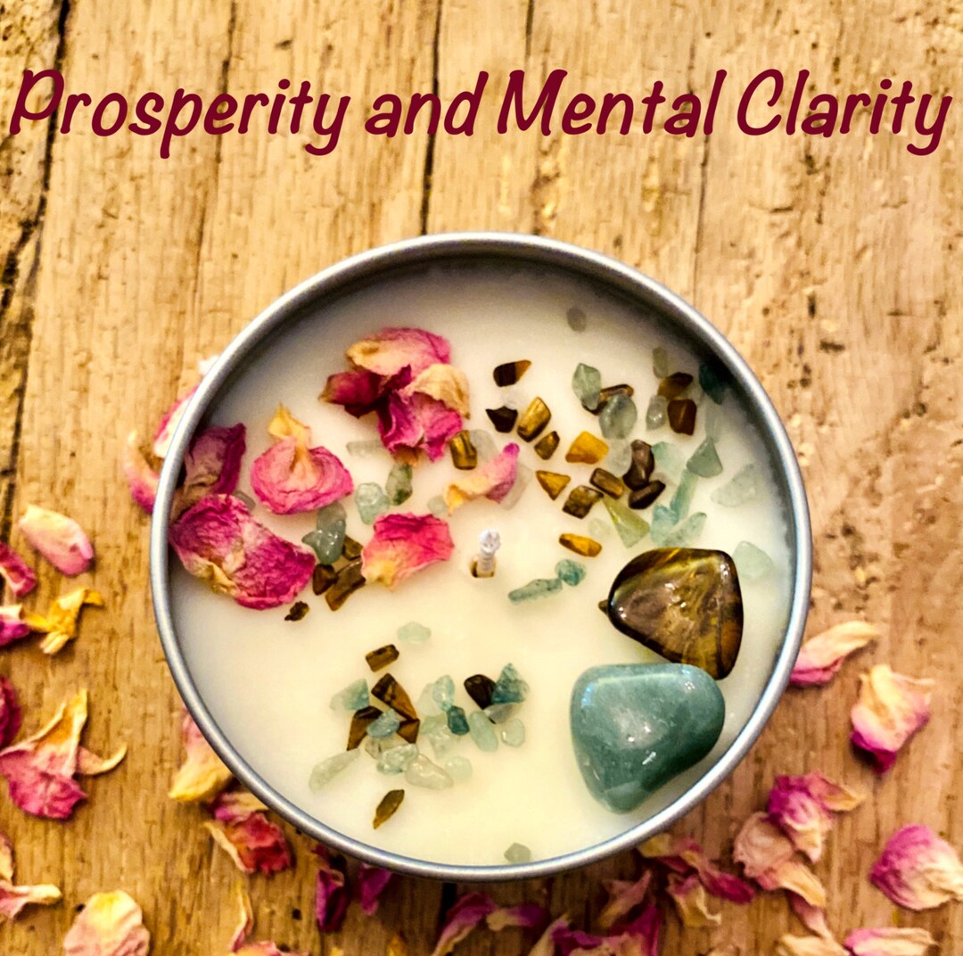 Intention Candle With Gemstones 8 Oz. Prosperity and Mental Clarity Soy ...