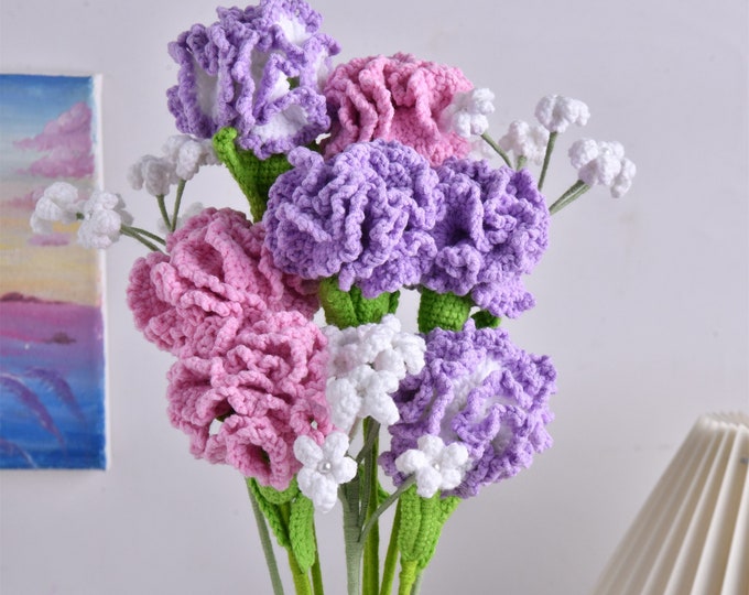 10PCS Crochet Carnation Bouquet,handmade Knitted Baby's Breath Flower ...
