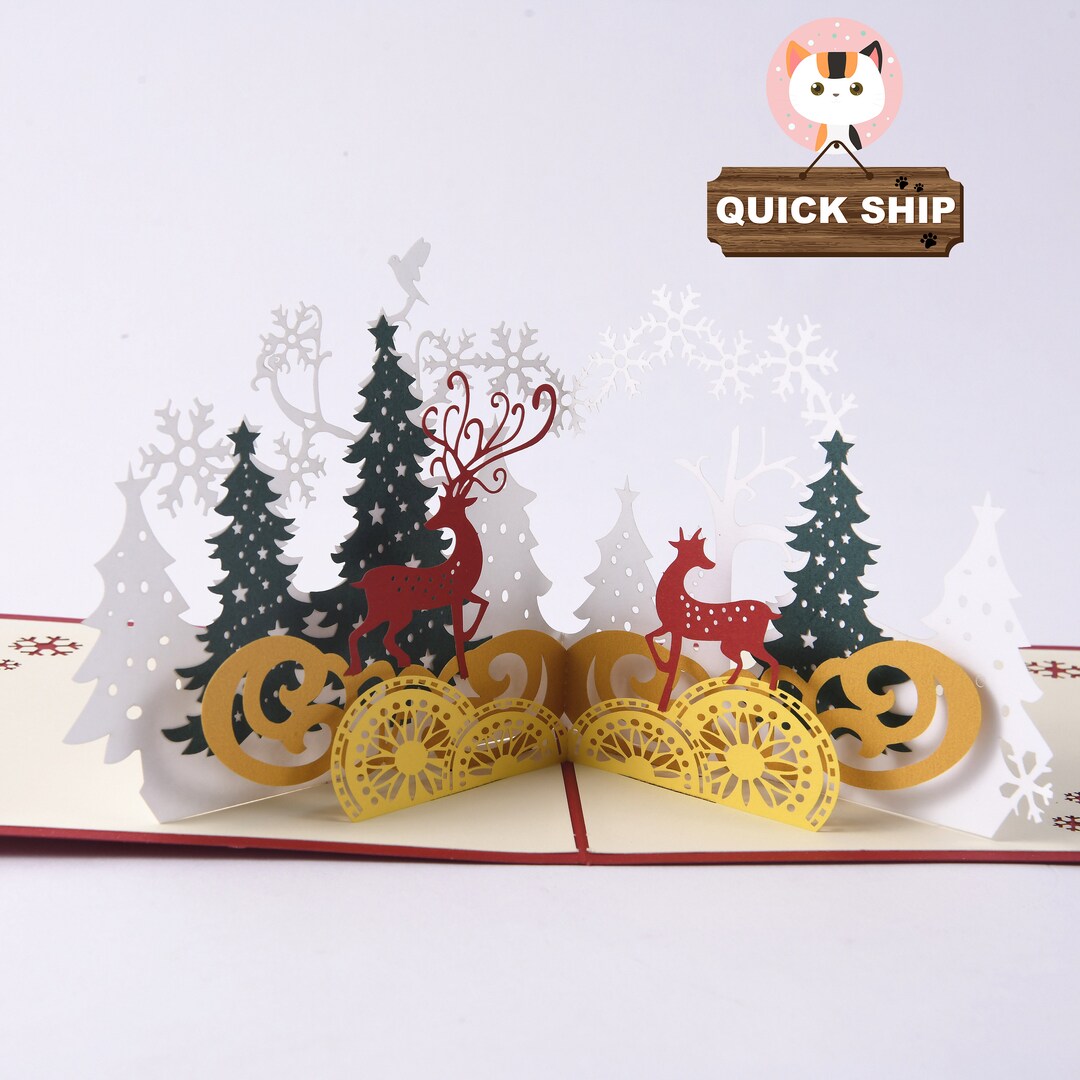 Forest Reindeer 3D Christmas Card, Pop up Card, Christmas Snowflake 3D ...