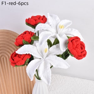 6PCS Crochet Lily&rose Bouquetwedding Bouquethandmade Knit - Etsy