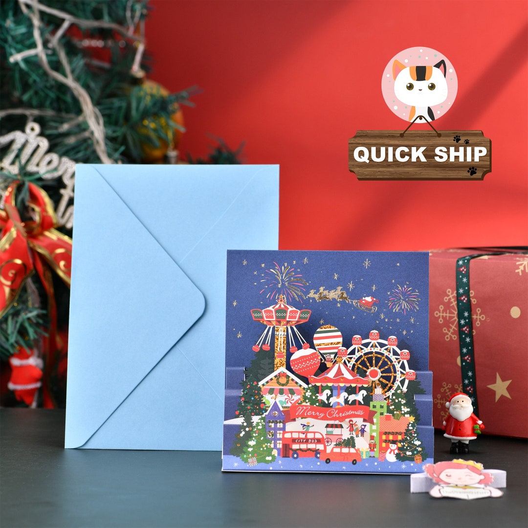 CLOSEOUT Amusement Park Christmas Card,christmas Theme Park Cards,blue ...