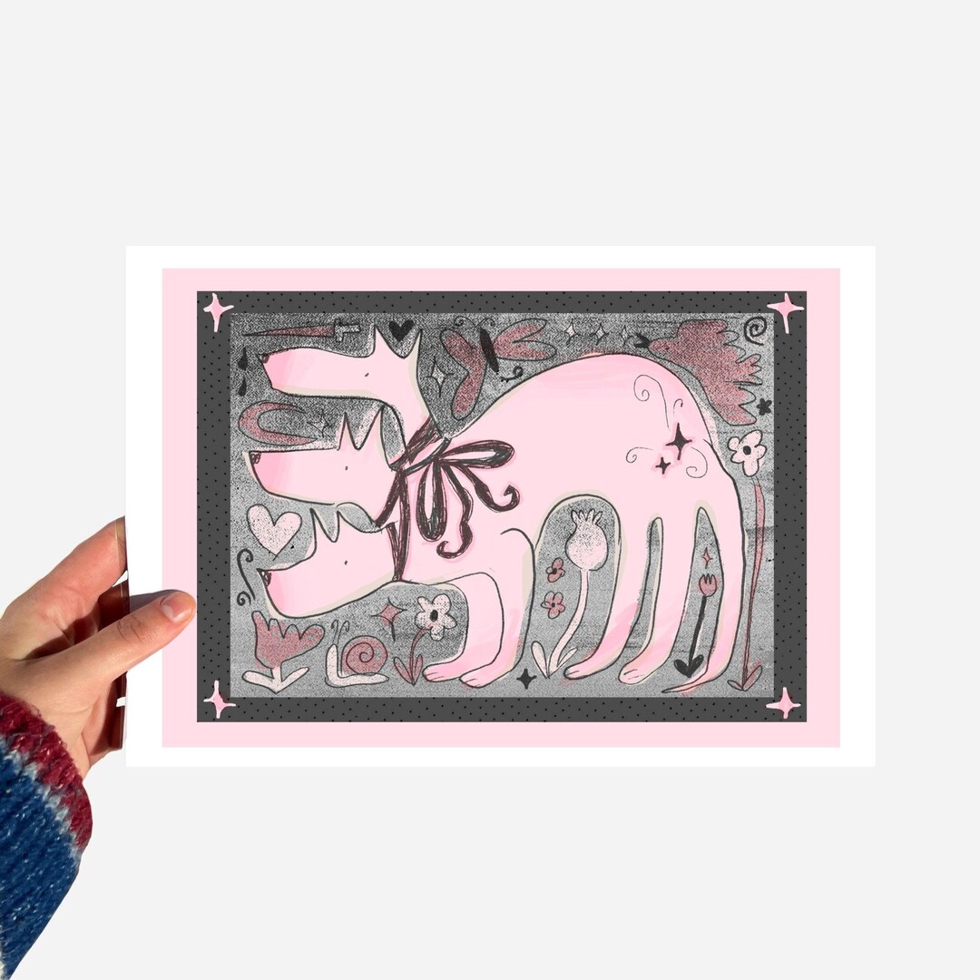 A5 Black and Pink Cerberus Print - Etsy