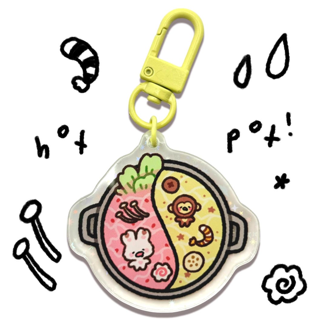 Hot Pot Acrylic Keychain | Bimbo Bunny Chimpo Monkey | Cute Funny Asian ...