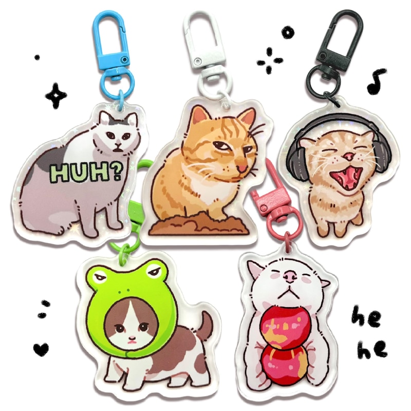 Cute Goofy Cat Keychains - Etsy