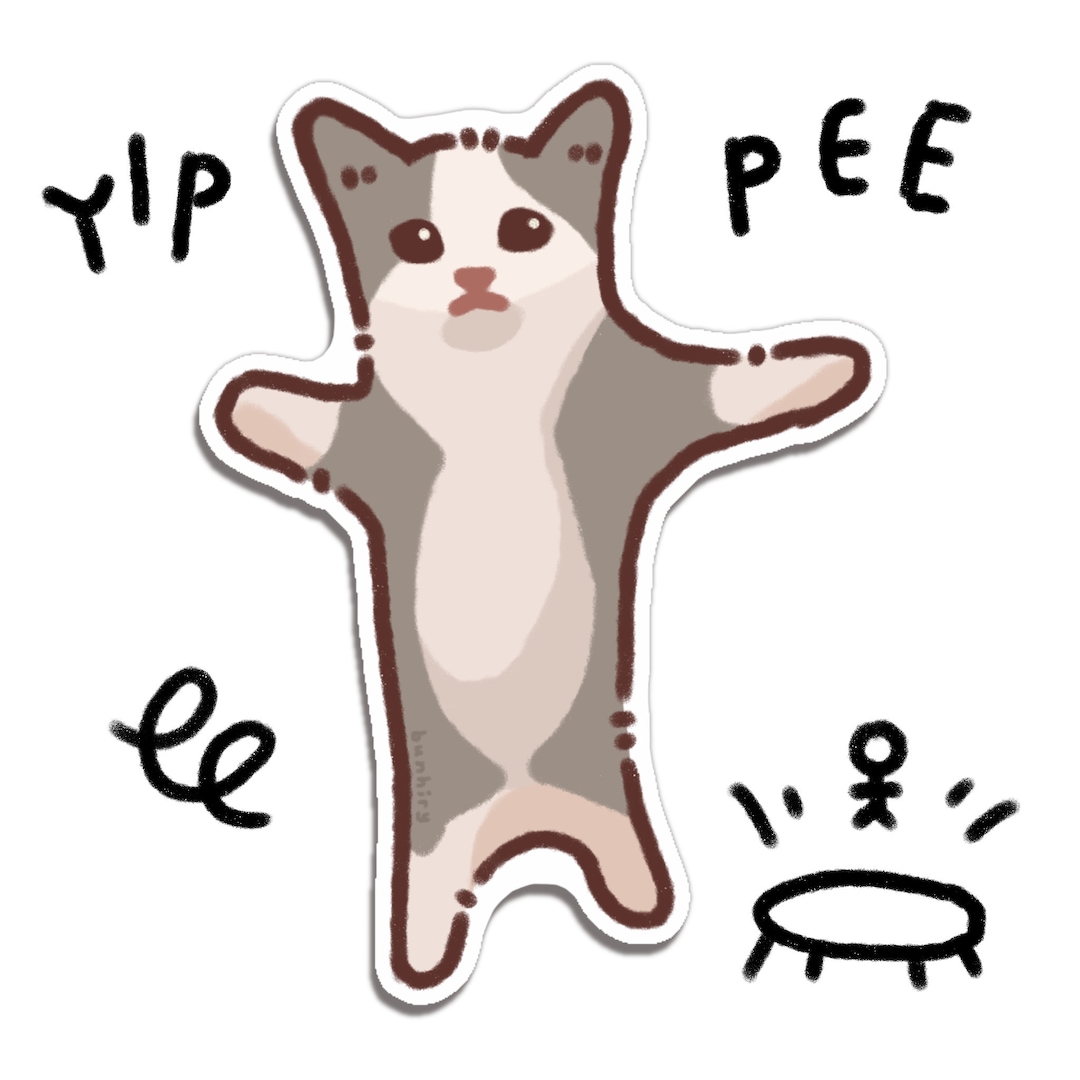 Jumping Happy Yippee Cat Sticker Kitty Meme Funny Cute - Etsy