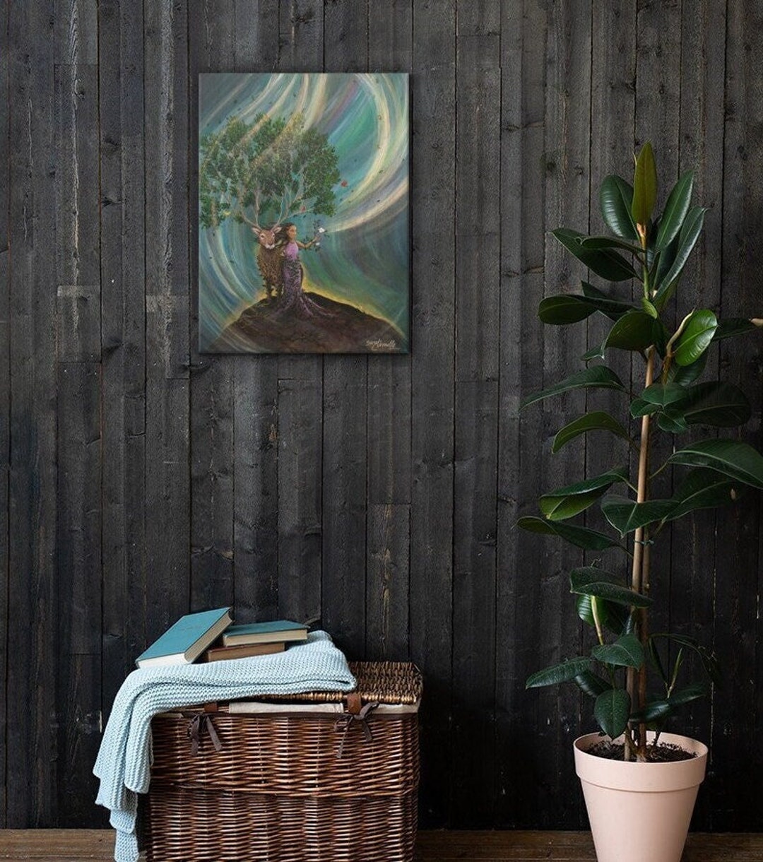 Adamah Woman Rooted With Stag Deer Tree Antlers Painting Fine Art ...