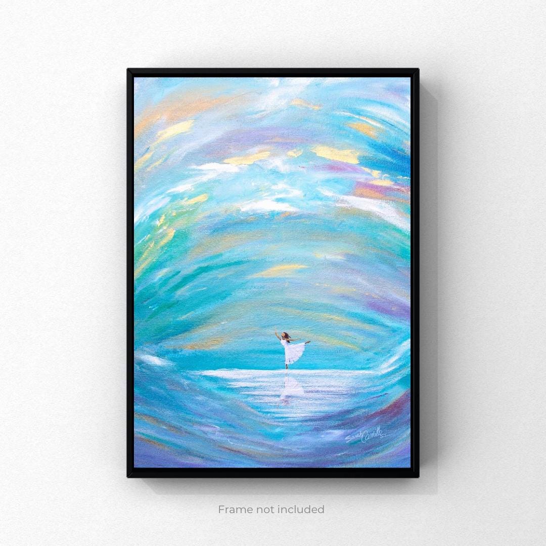 Reflection Woman of God Dancing on the Still Water Under Heaven Sky ...