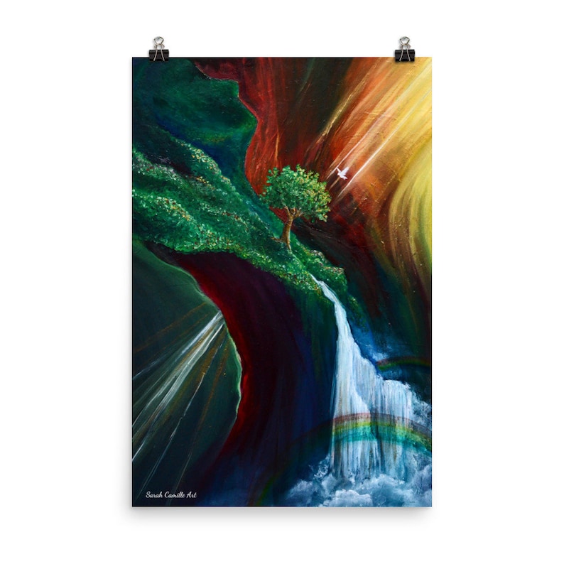 Deeper - Fine Art Print Prophetic Tree of Life Waterfall Double Rainbow ...