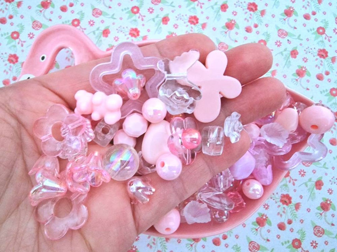20/50 Assorted Kawaii Pink Mix Shape Style Acrylic Beads for Necklaces ...