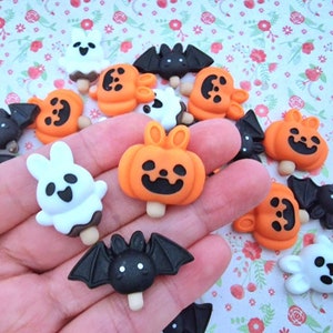5/10 HALLOWEEN Cute Ghost Pumpkin Bat Flatback Resin Cabochon Decoden ...