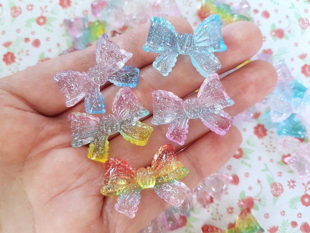 5/10 Assorted Transparent Glitter Bow Flatback Resin Cabochon ...