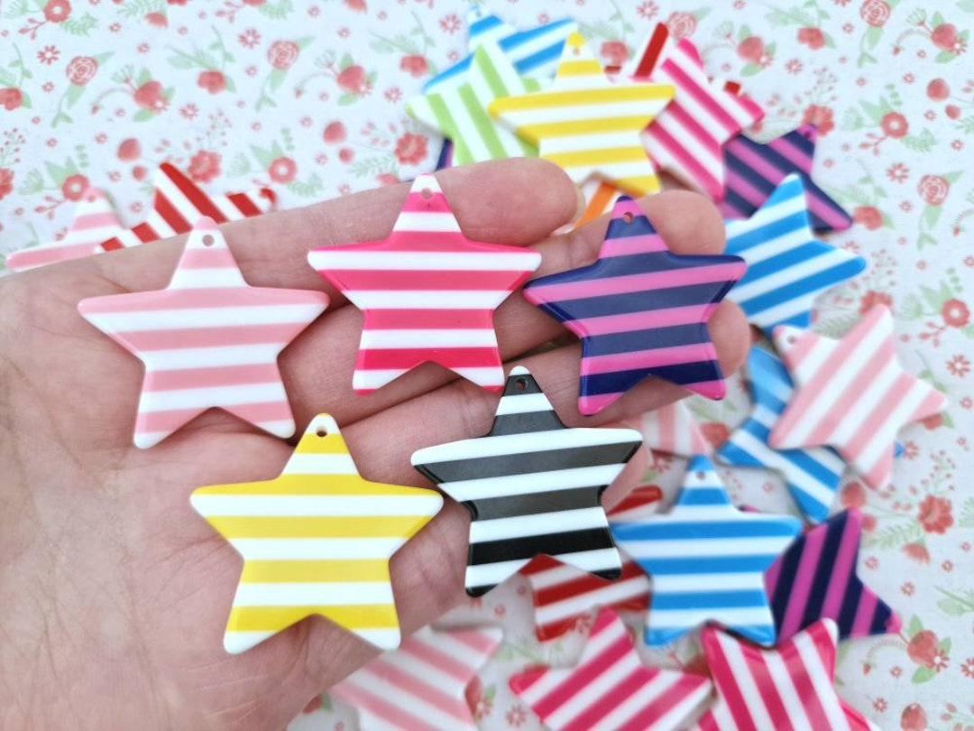 5/10 X 35mm Colourful Stripe Star Acrylic Charms Pendants Kawaii ...