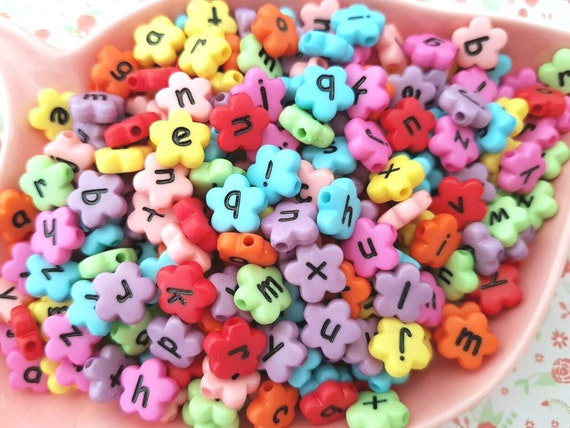 11mm Assorted Acrylic Lower Case Letter Beads Black Letter | Etsy