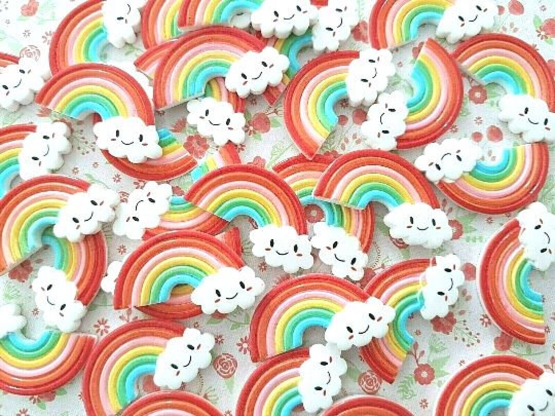 5/10 Large Kawaii Rainbow Smiley Cloud Flatback Resin Cabochon ...