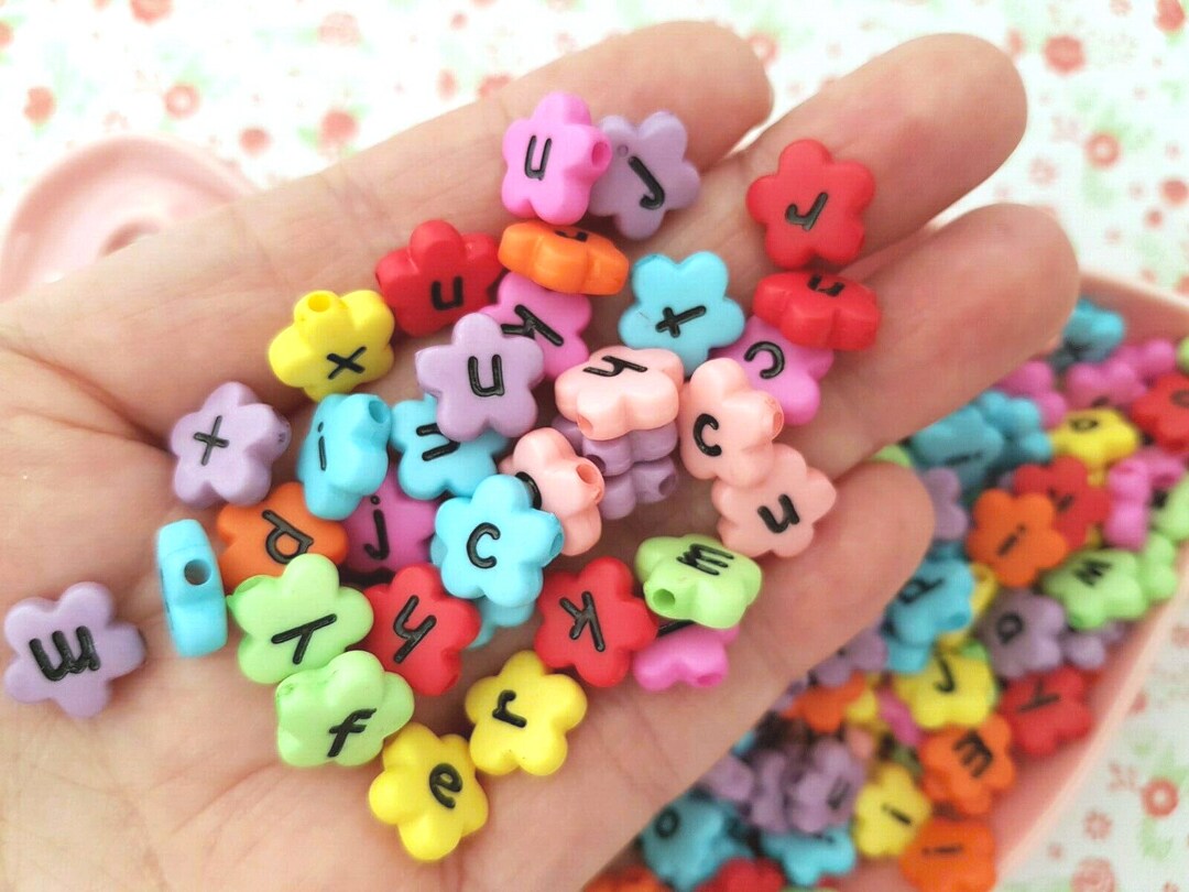 11mm Assorted Acrylic Lower Case Letter Beads Black Letter Flower Beads ...