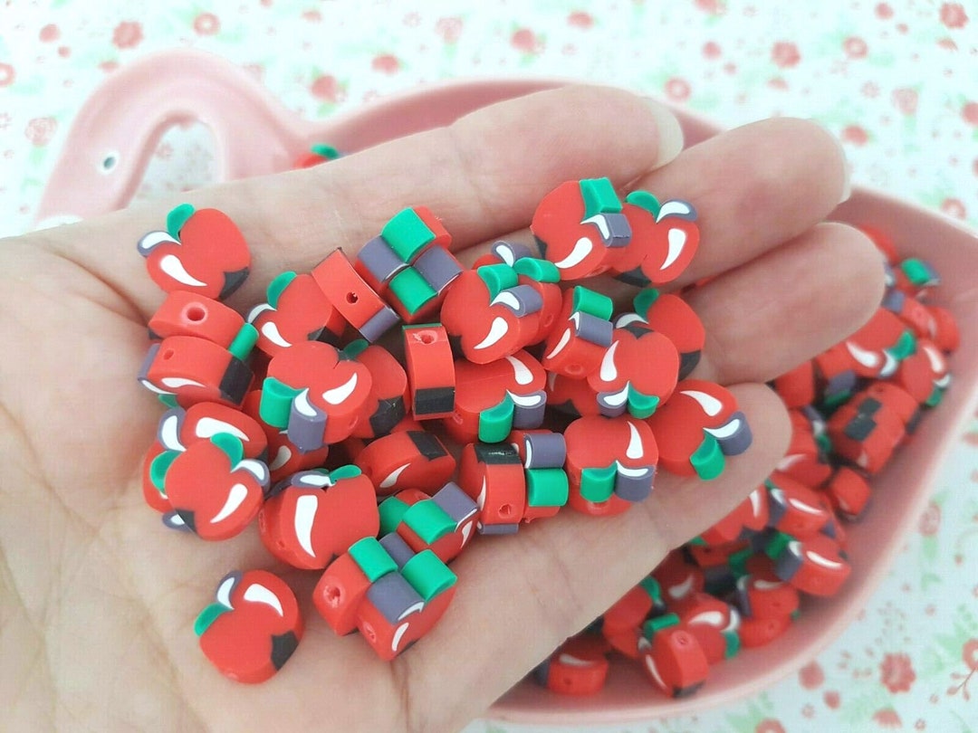 20/50/100pcs X 10mm Quality Red Apples Fruit Polymer Clay Beads ...