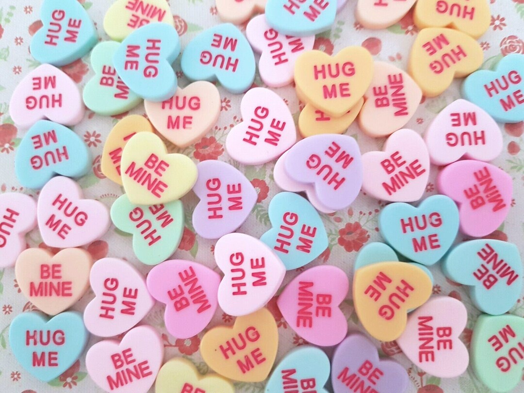 5/10 Assorted Cute Pastel Conversation Heart Hug Me Candy Resin Charm ...