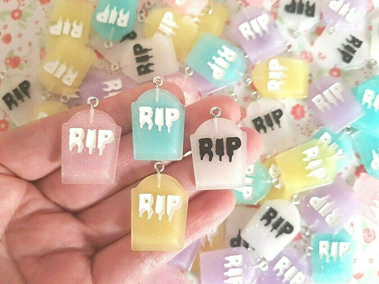 5/10 Kawaii RIP Gravestone Foiled or Pastel or Glitter Charms Pendants ...