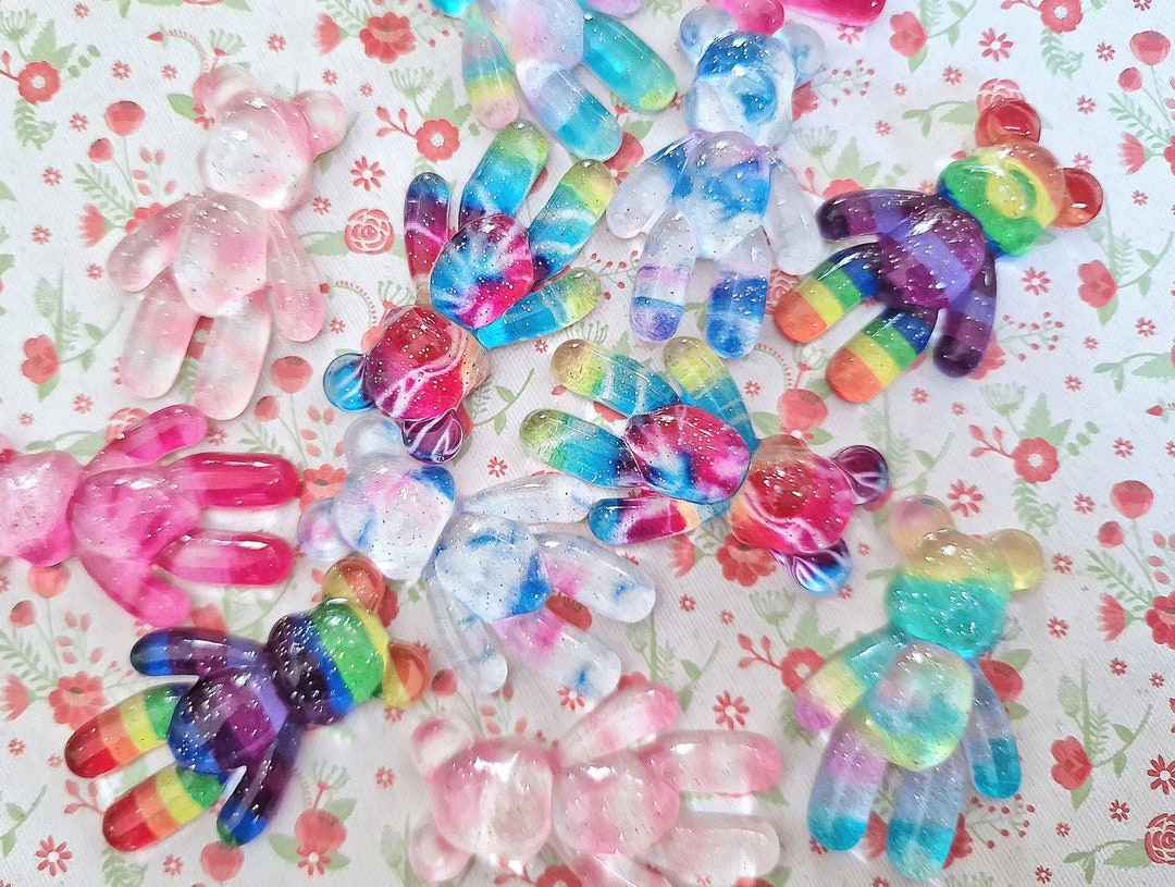 2/4 Large Pastel Sparkly Ombre Rainbow Teddy Bear Flatback Resin ...