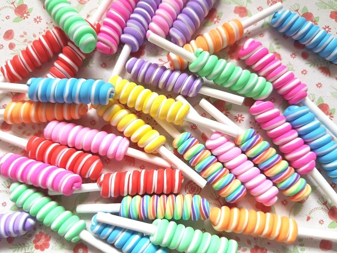 3 Swirly Lolly Stick Sweet Candy Clay Cabochon Decoden Embellishments ...
