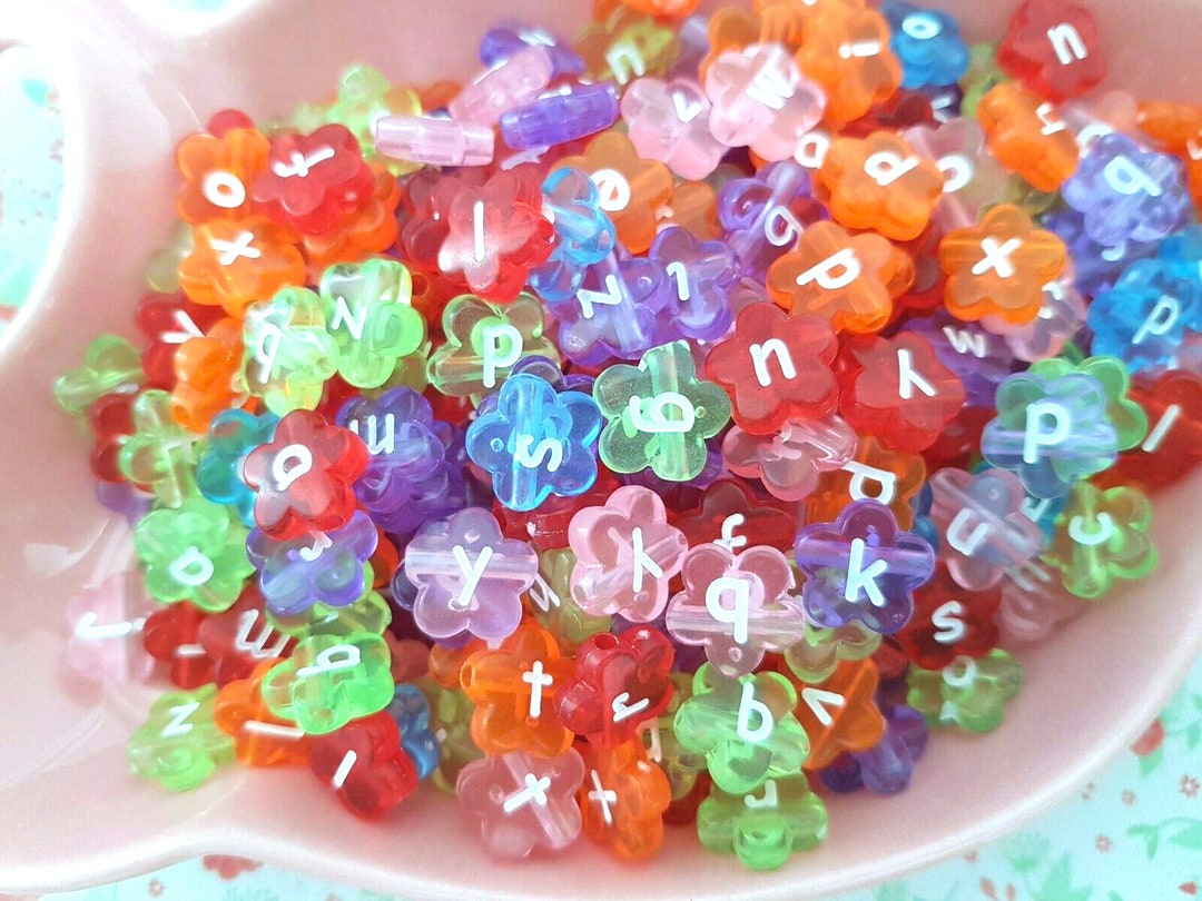 11mm Assorted Acrylic Lower Case Letter Beads White Letter Flower Beads ...