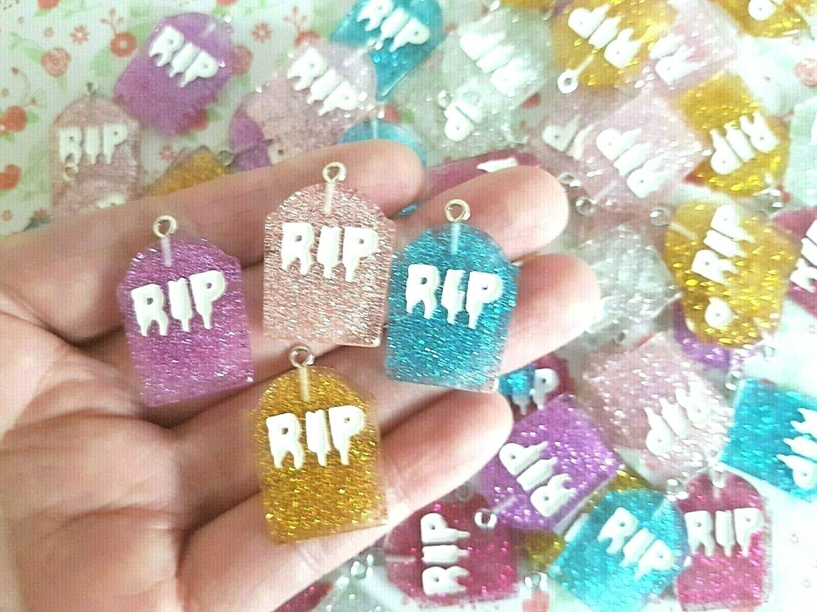 5/10 Kawaii RIP Gravestone Foiled or Pastel or Glitter Charms Pendants ...