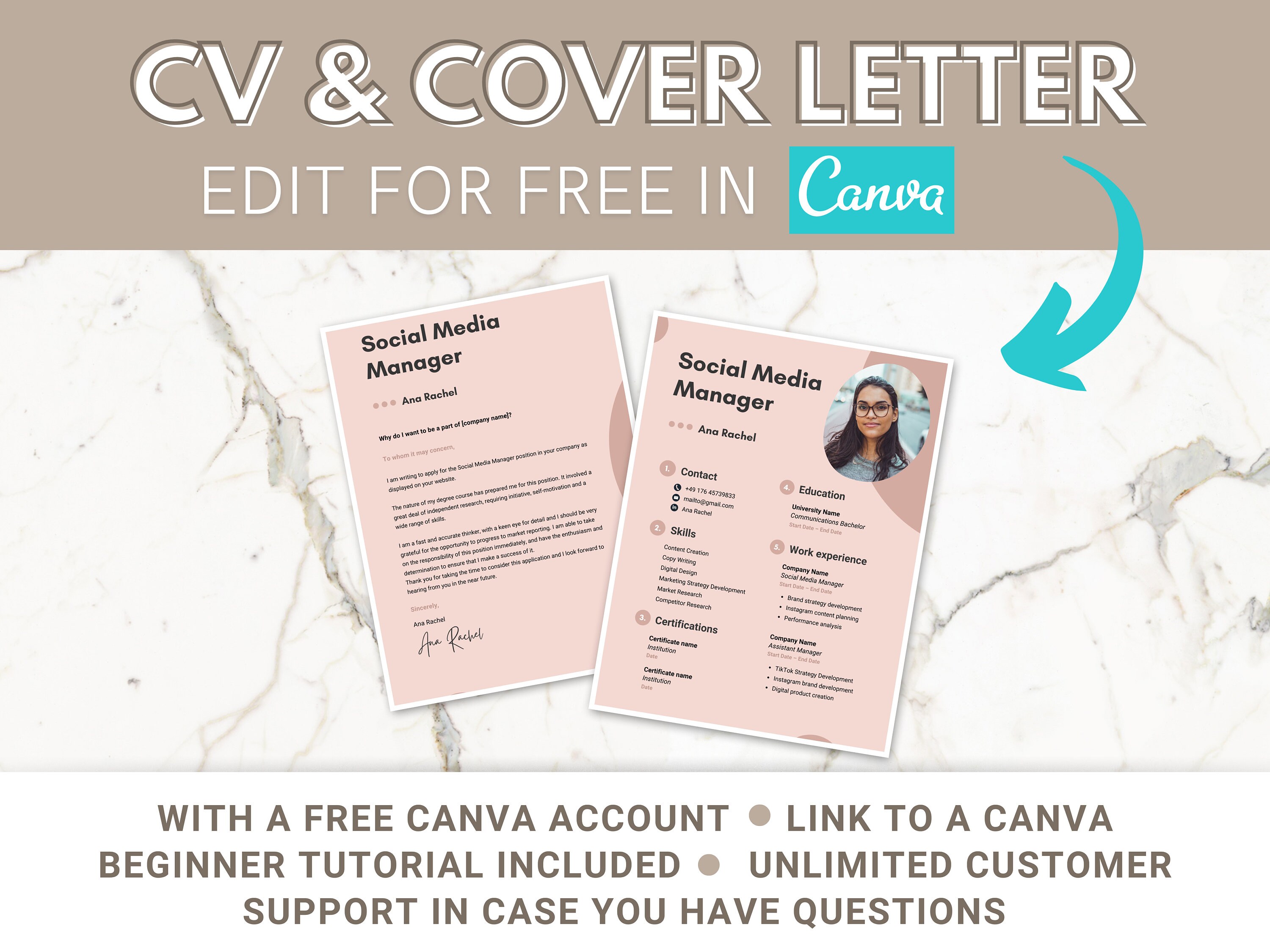 Pink Resume Template Professional Resume Template Modern CV - Etsy