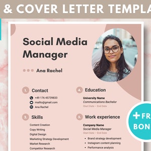 Pink Resume Template Professional Resume Template Modern CV | Etsy