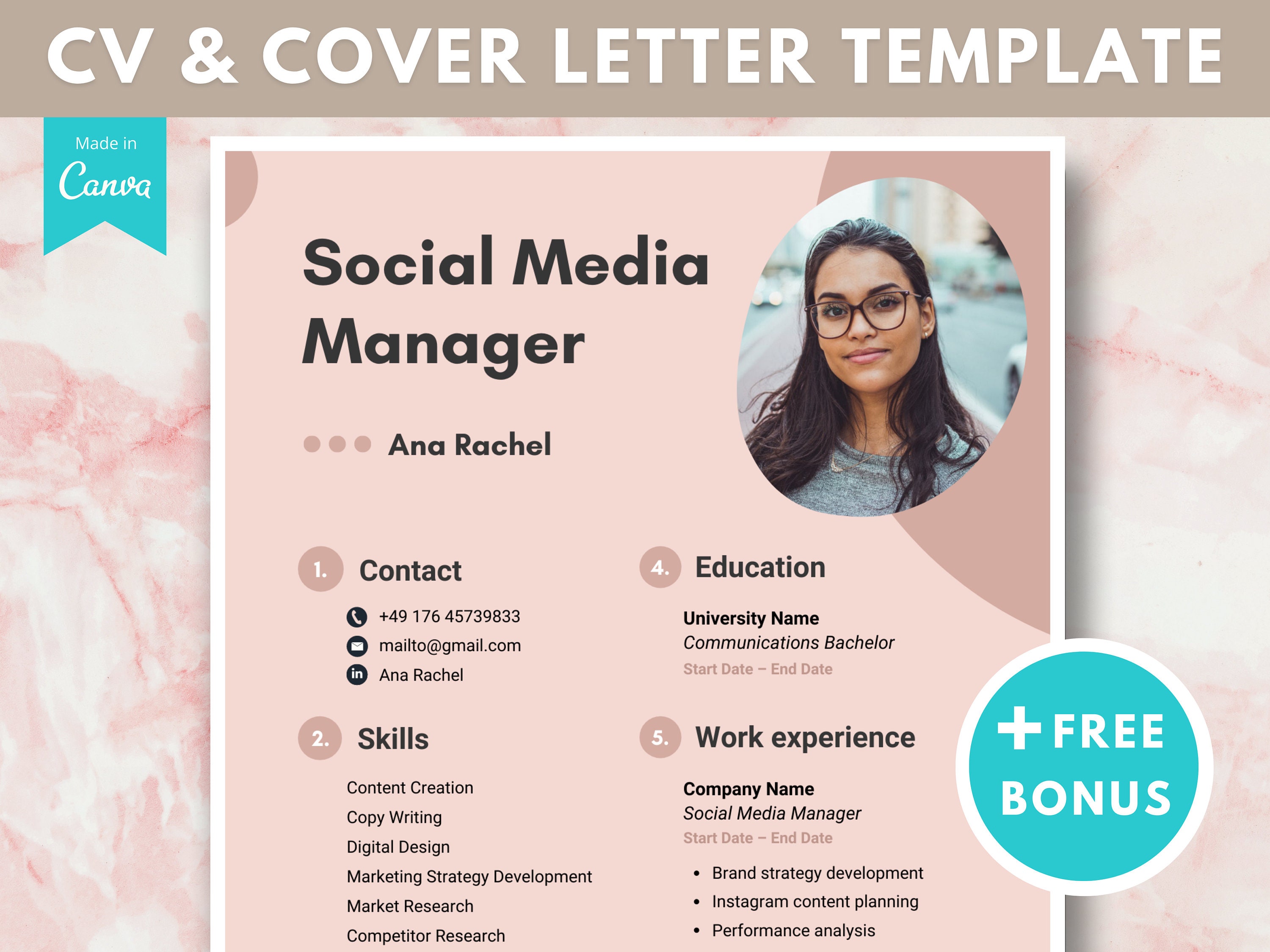 Pink Resume Template Professional Resume Template Modern CV - Etsy
